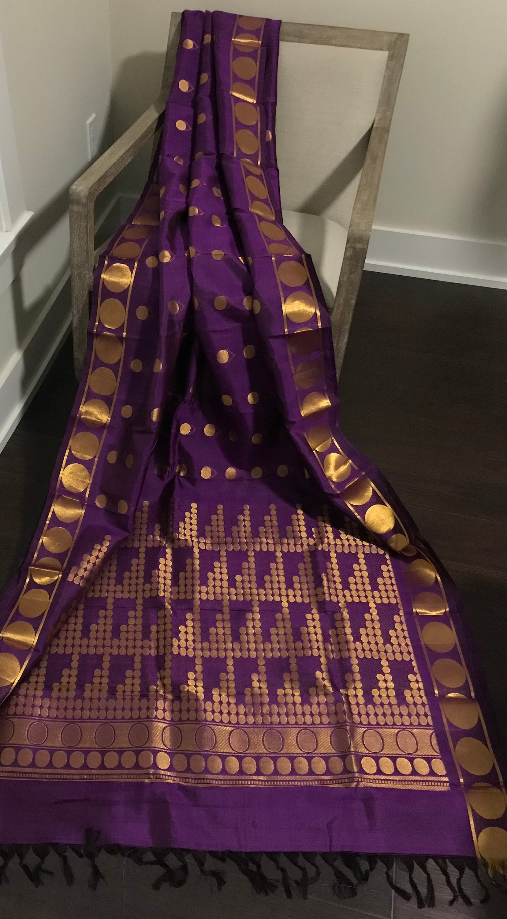 Purple Kanjivaram Pure Silk Saree With Gold Buttas/ Purple - Etsy