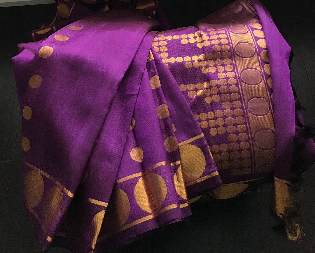 Purple Kanjivaram Pure Silk Saree With Gold Buttas/ Purple - Etsy