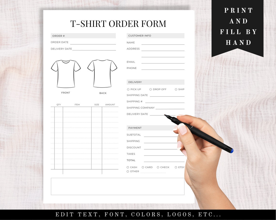 Shirt Order Form Template Canva Customizable Form Printable Small Store ...