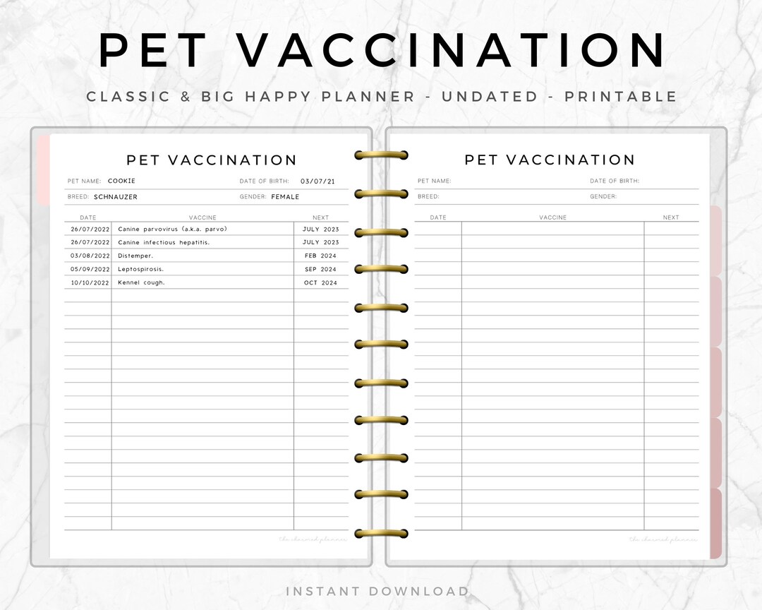 Vaccination History Pet, Happy Planner, Printable Dog Care, Pet Planner ...