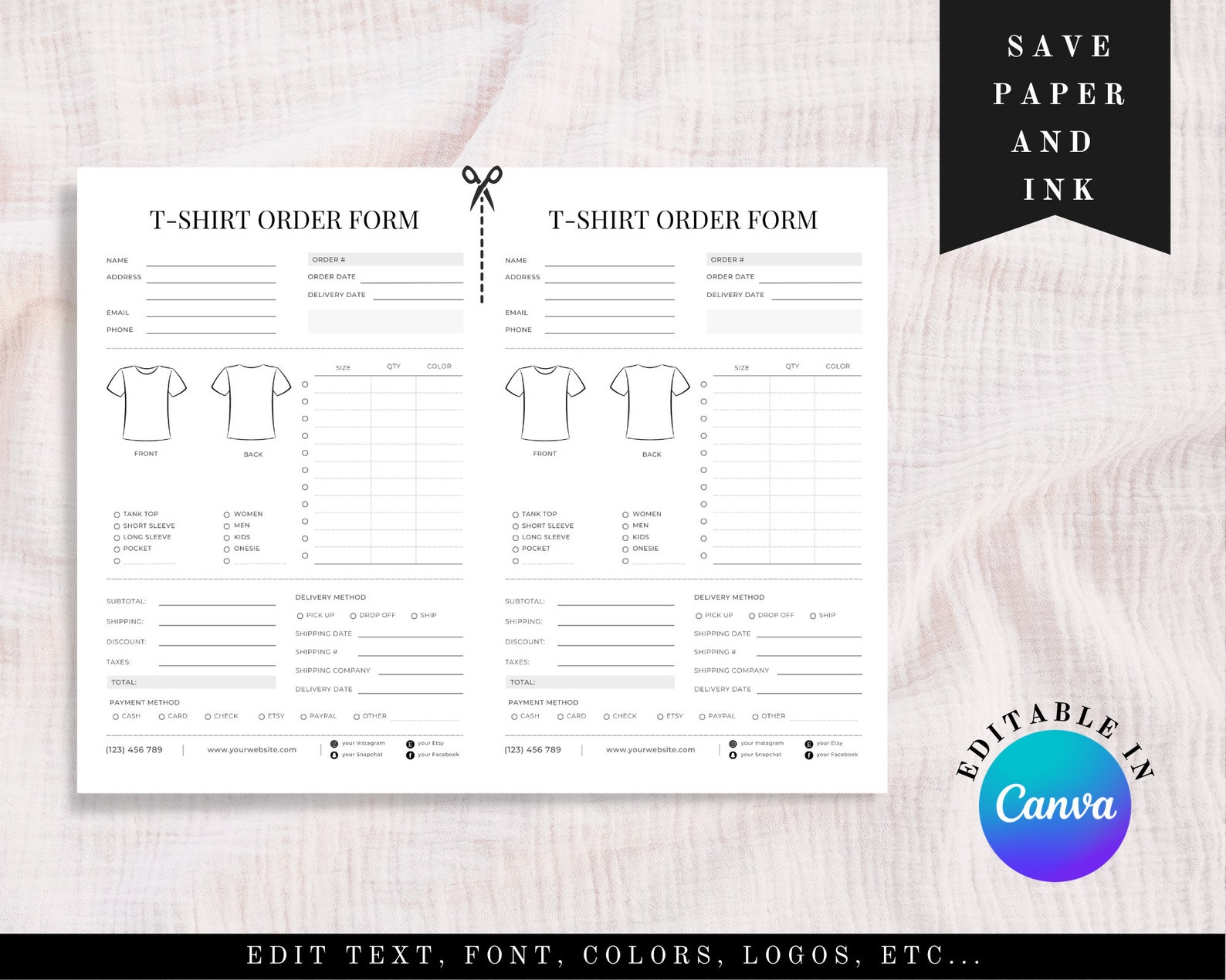 Shirt Order Form Template Canva Customizable Form Printable Small Store ...