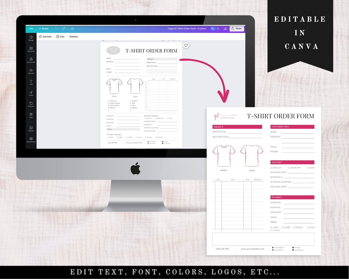 Shirt Order Form Template Canva Customizable Form Printable Small Store ...