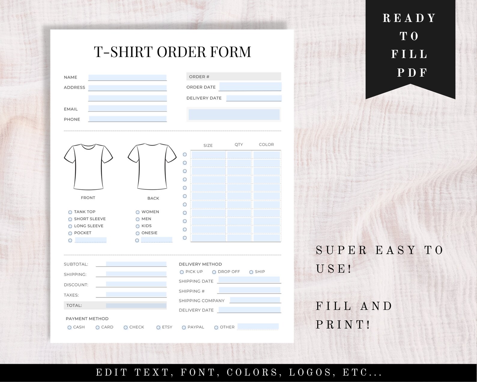 Shirt Order Form Template Canva Customizable Form Printable Small Store ...