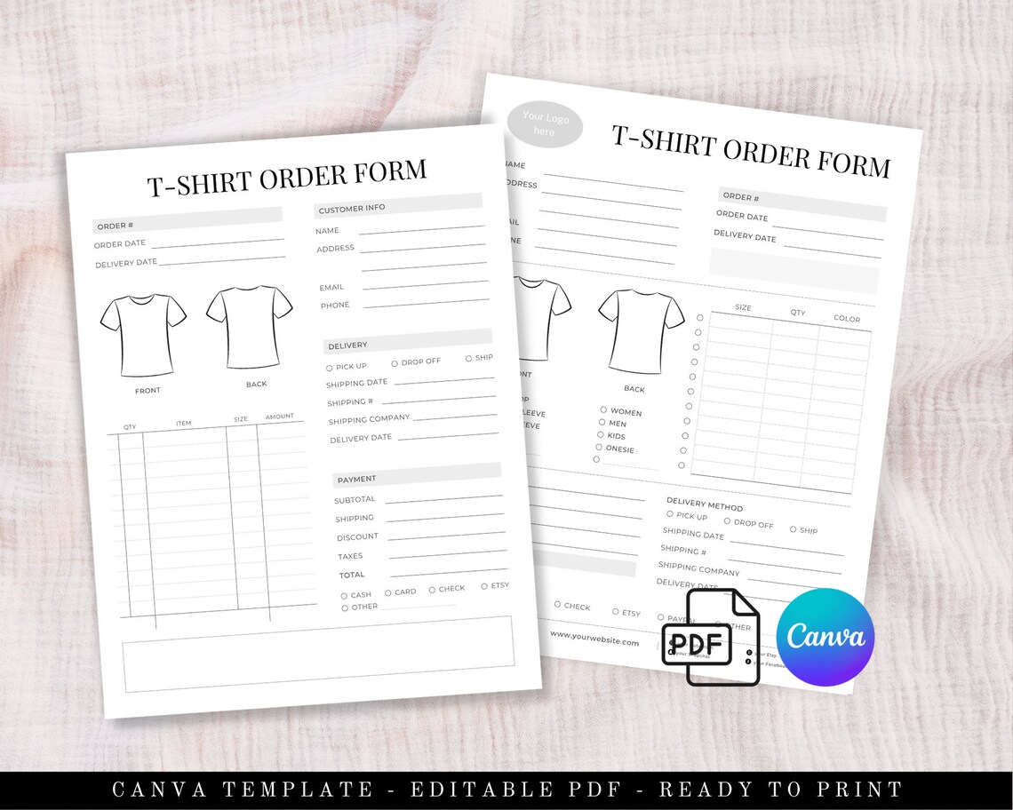 Shirt Order Form Template Canva Customizable Form Printable Small Store ...