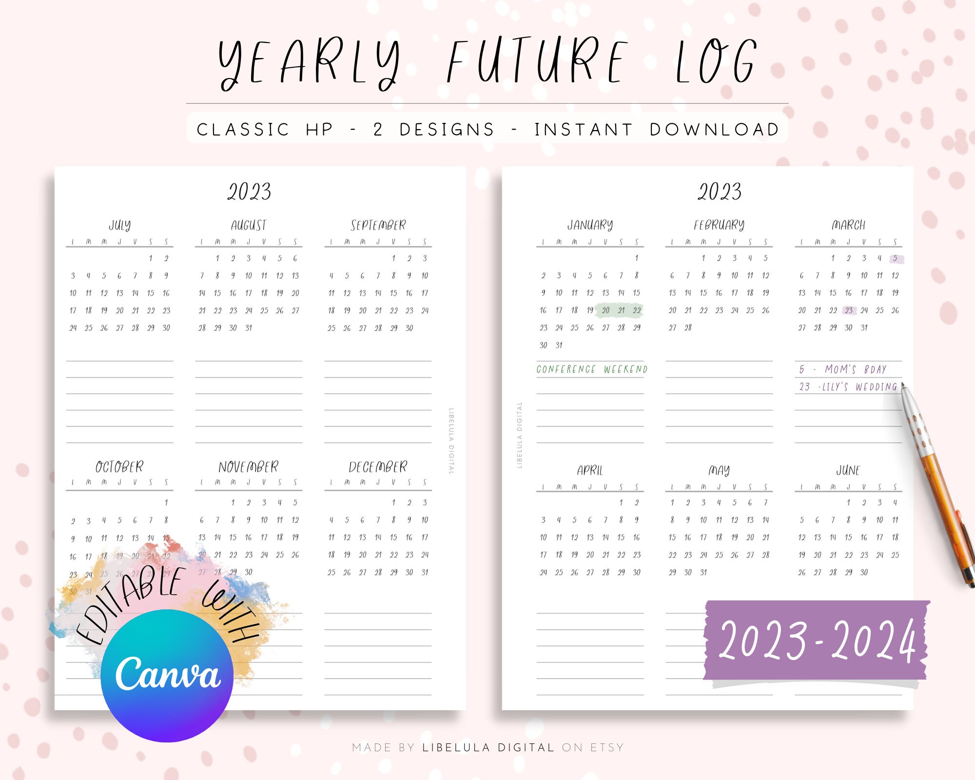 Editable Classic Happy Planner Printables With Canva, Minimalist Yearly ...