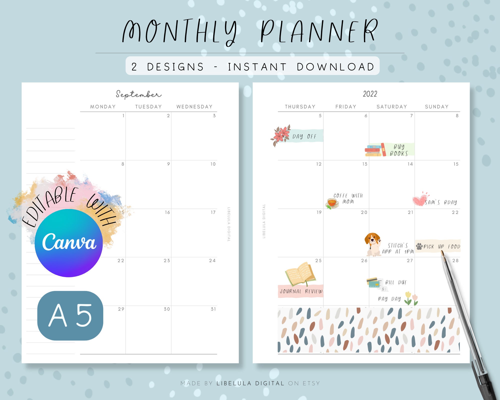 Editable A5 Printables With Canva, Minimalist Monthly Inserts, Asthetic ...