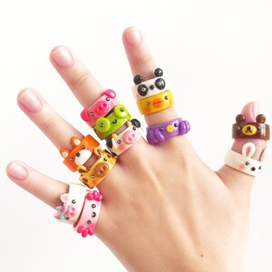 Colorful Clay Animals Chunky Rings Cute Funny Clay Safari - Etsy
