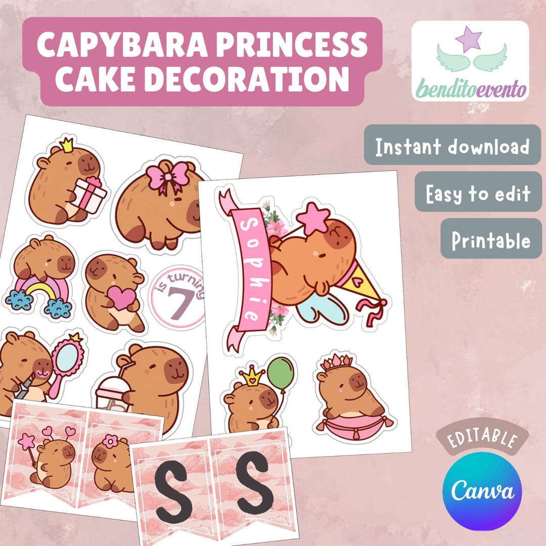 CAPYBARA PRINCESS Decoration Cake Toppers for Cupcakes Pennant Birthday ...