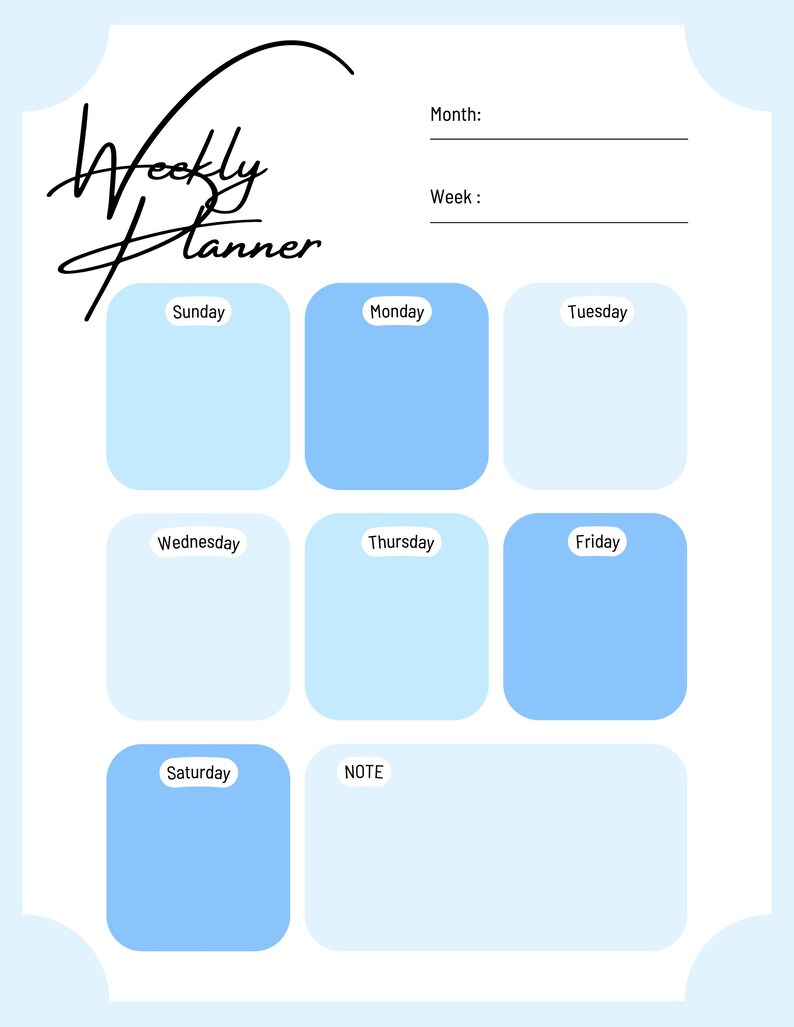 Weekly Planner - Instant Printable Download - Etsy