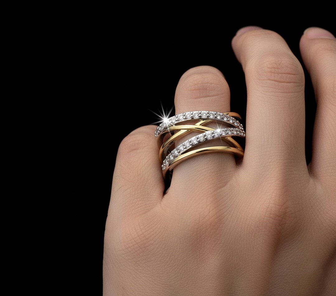 Woman's Criss Cross Engagement Ring, Round CZ Stone Intertwined ...