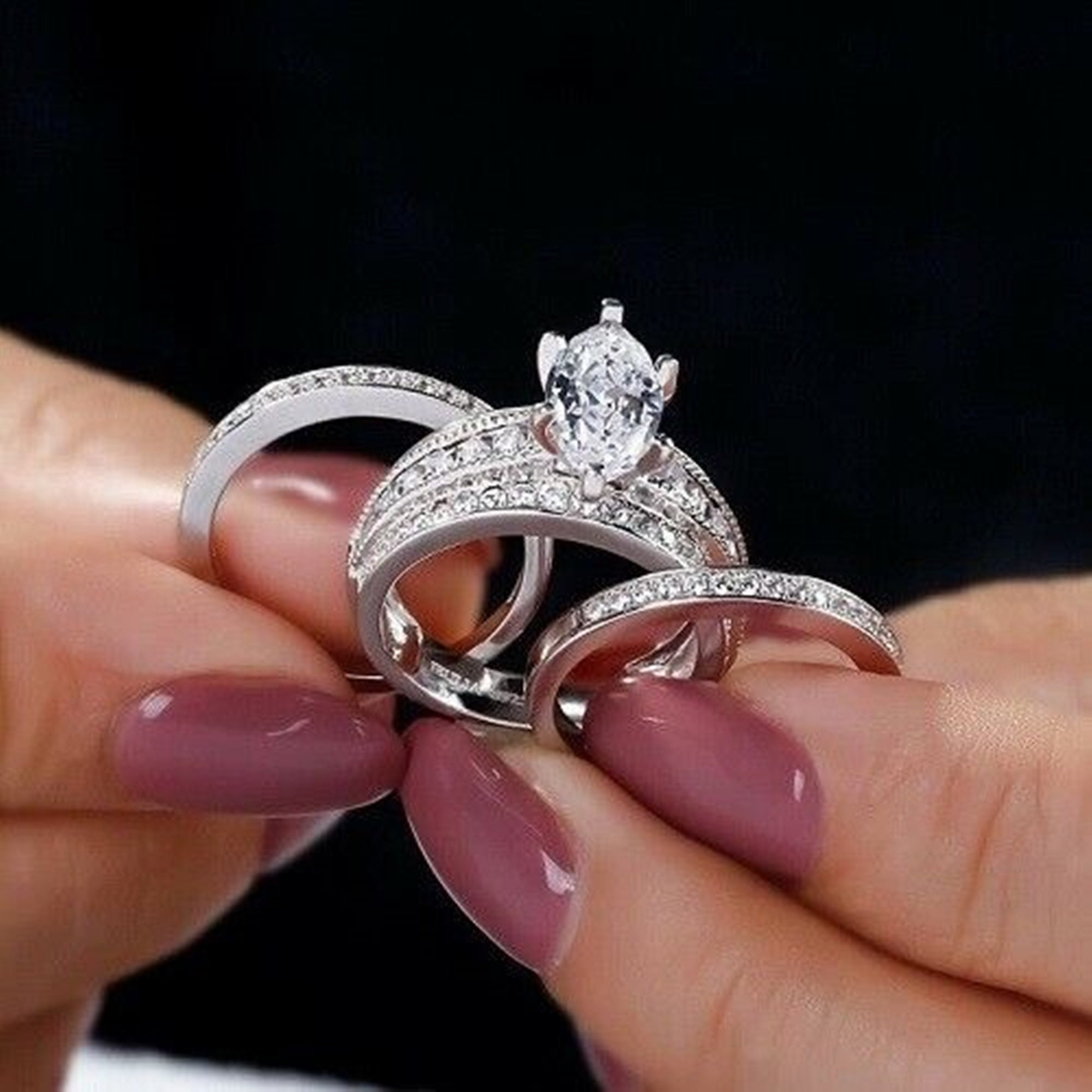 Preety Marquise Cut Diamond Ring Set Stackable Three Pice - Etsy