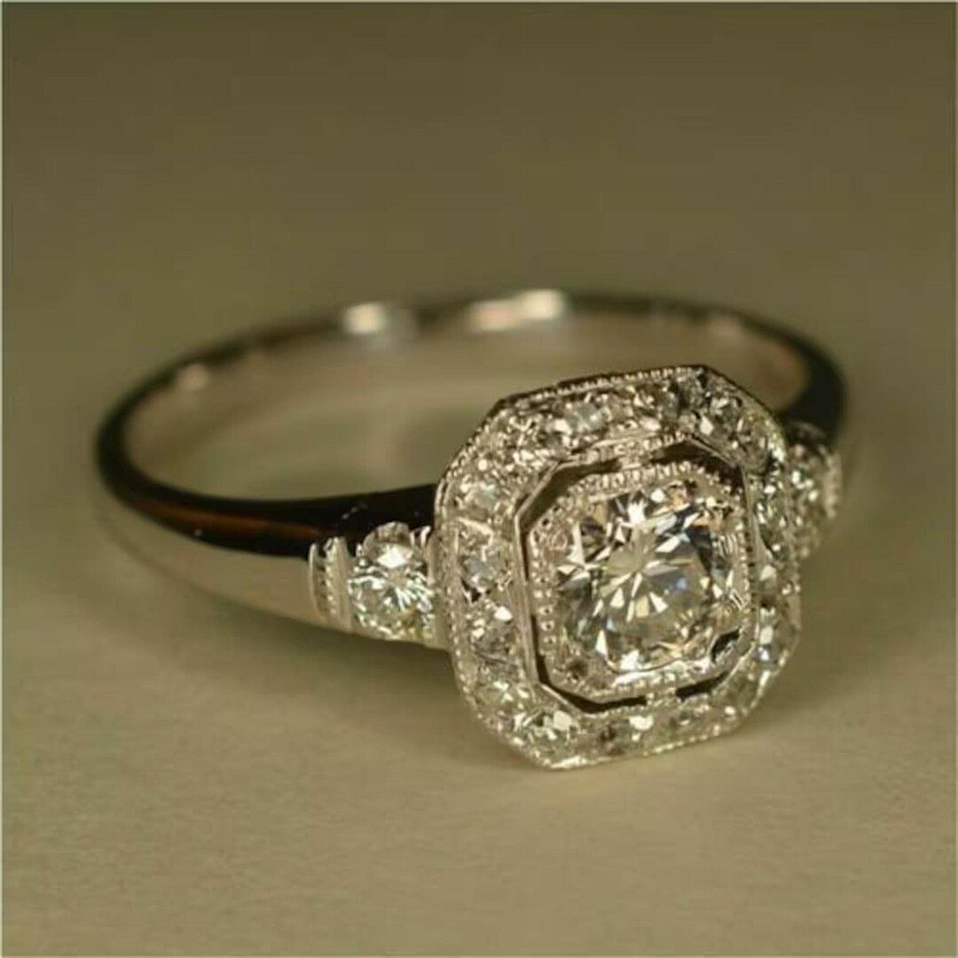 Circa 1880's Edwardian Engagement Ring, Round Cut Moissanite Diamond ...