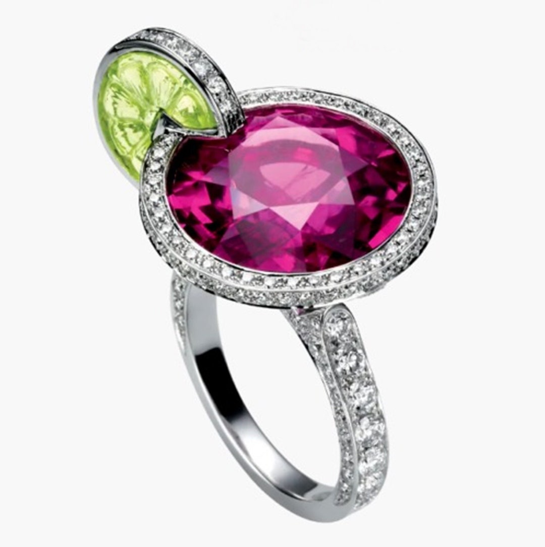 Luxury Cocktail Ring, Ruby and Peridot Gemstone Ring, 925 Silver Party ...