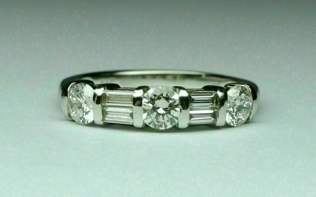 Baguette & Round CZ Stone Band, Seven Stone Half Eternity Band ...