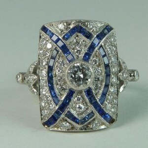 Designer Art Deco Ring, Center Round & Blue Baguette CZ Diamond Ring ...
