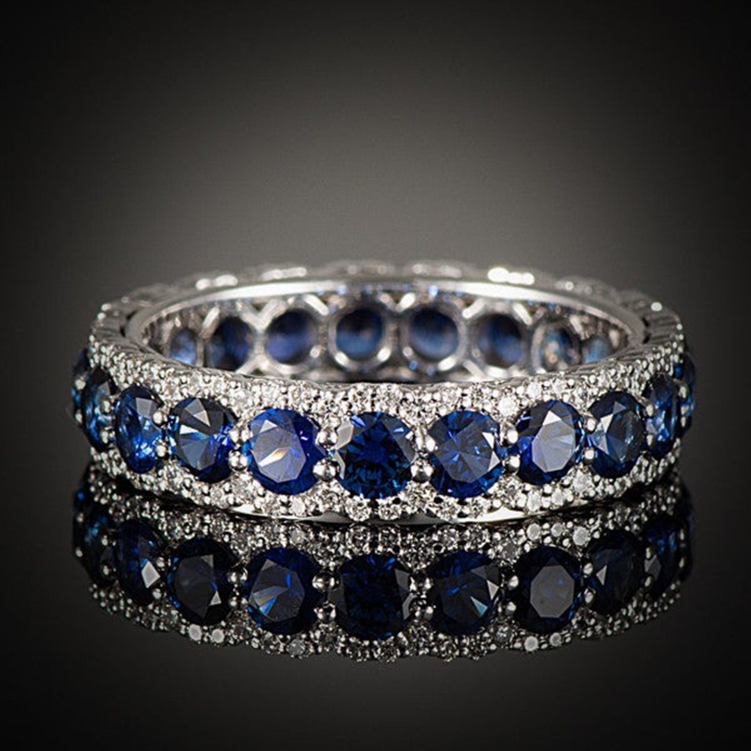Blue Sapphire Diamond Full Eternity Band Ring, Women's Stacking ...