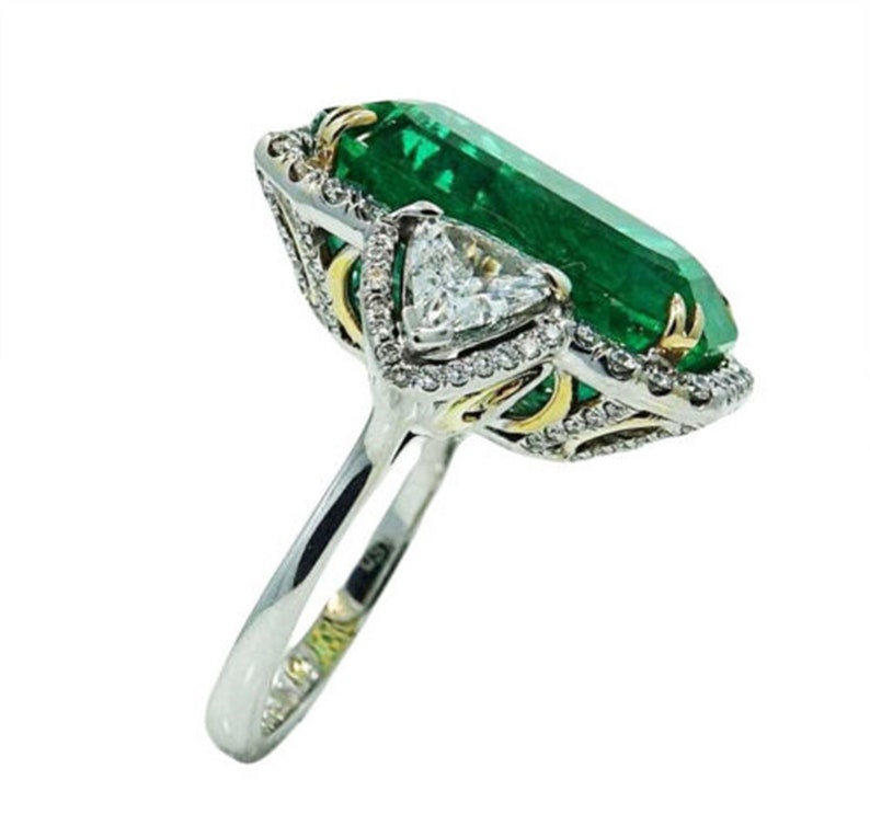 Preety Green Emerald and White Triangle Stone Ring / Three - Etsy