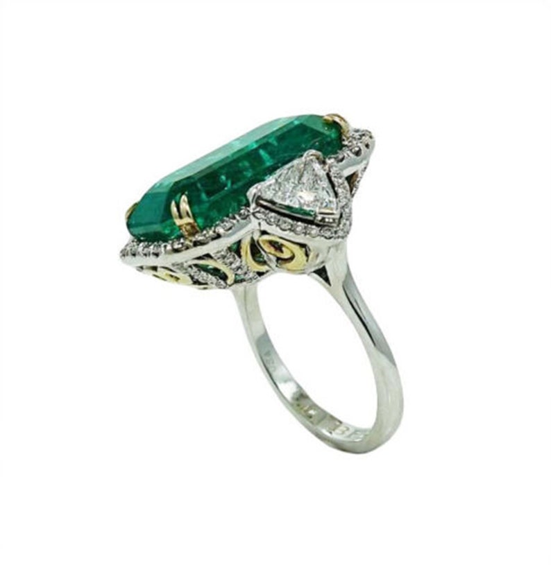 Preety Green Emerald and White Triangle Stone Ring / Three - Etsy