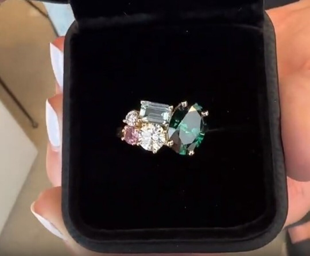 Multi Gem Ring, Multi Shape Diamond Engagement Ring, Five Stone Wedding ...