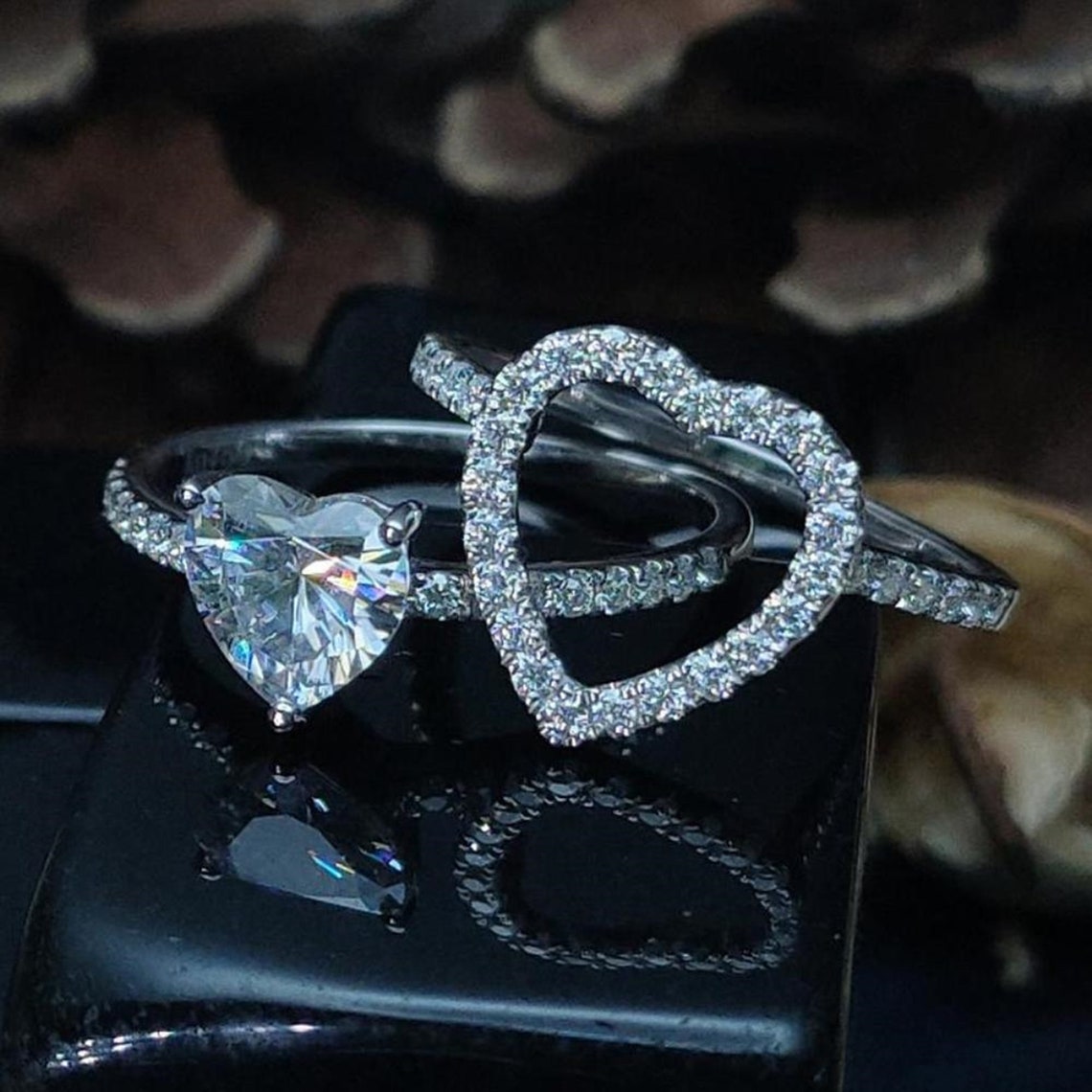 Lovable Open Halo Heart Diamond Ring Set / Unique Engagement - Etsy