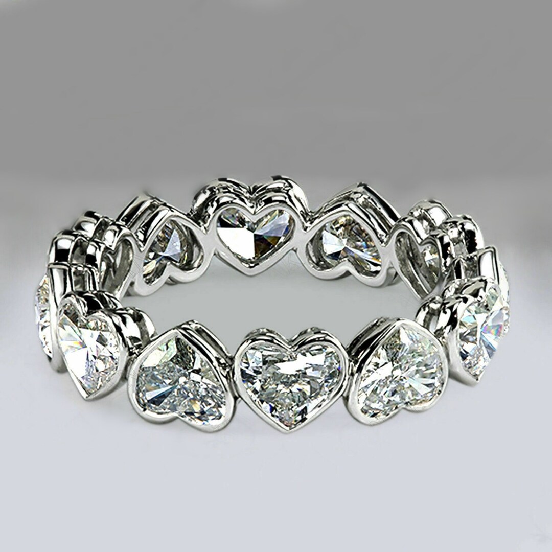 Bezel Set Heart Shape Full Eternity Band, Delicate Engagement Band ...