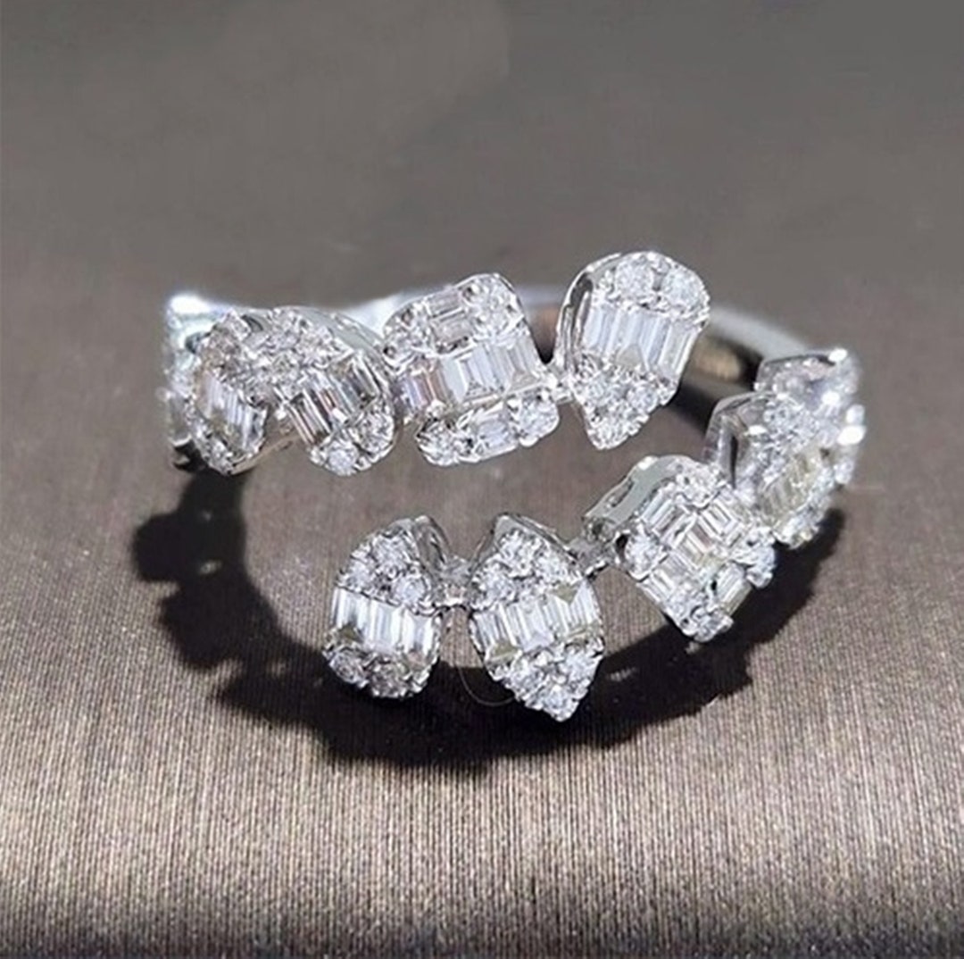 Multi Shape Spiral Ring, Round & Baguette Cut CZ Stone Ring, Finger ...