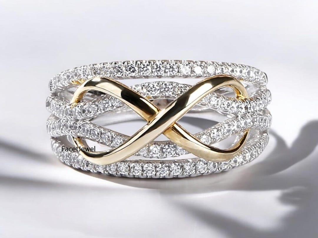 Two Tone Engagement Ring, Round Cut CZ Stone Infinity Ring, Wedding ...