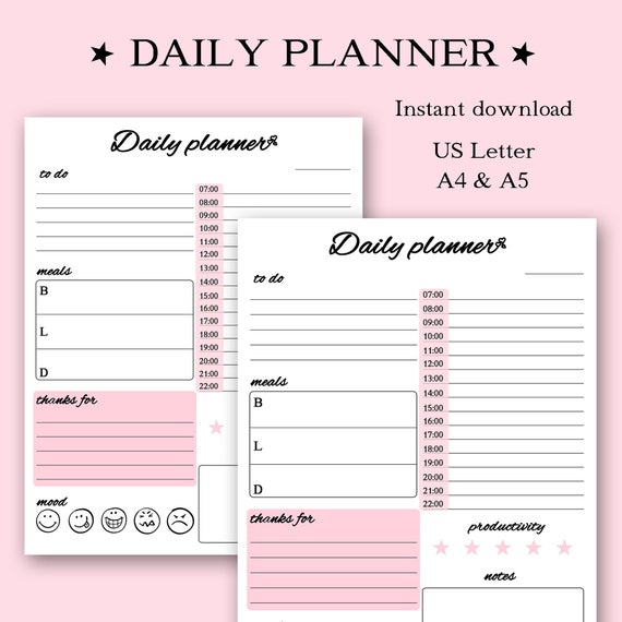 Printable Daily Planner Daily Planner Printable Daily | Etsy