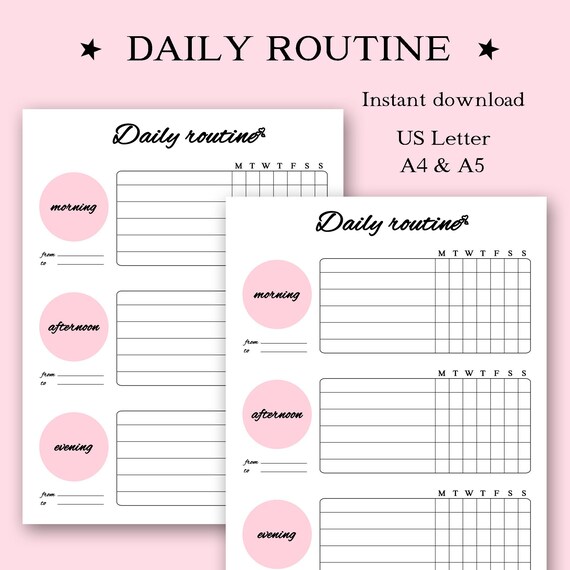 Daily routine planner Habit tracker printable Routine | Etsy