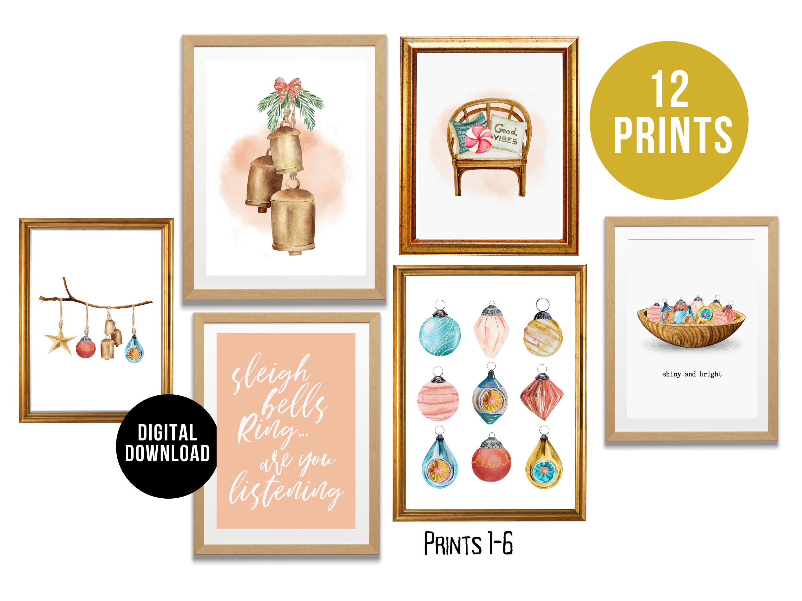 Christmas Wall Art Set of 12, Christmas Printables, Boho Christmas ...