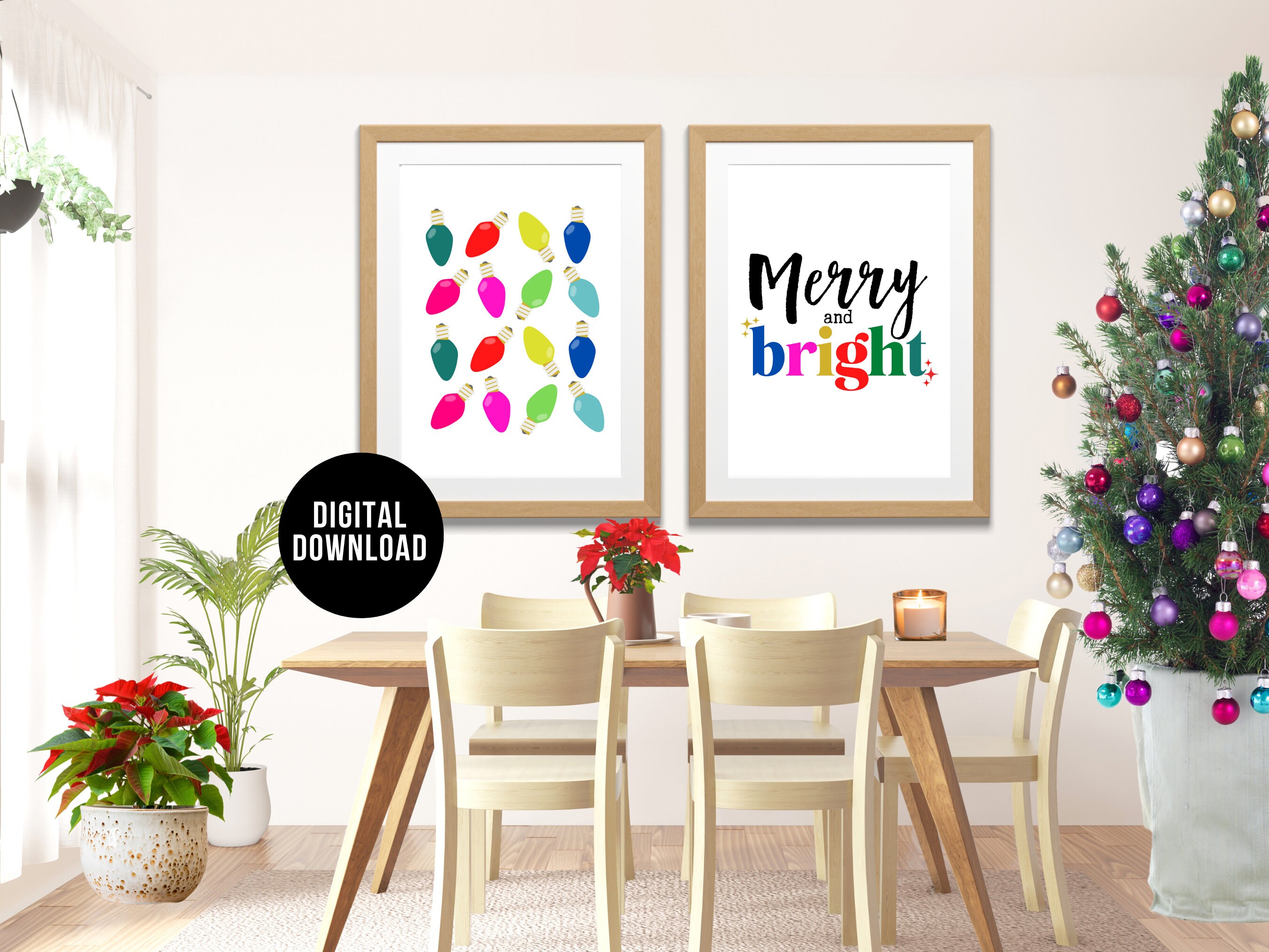 Christmas Wall Art Set of 12, Merry and Bright, Christmas Gallery Wall ...