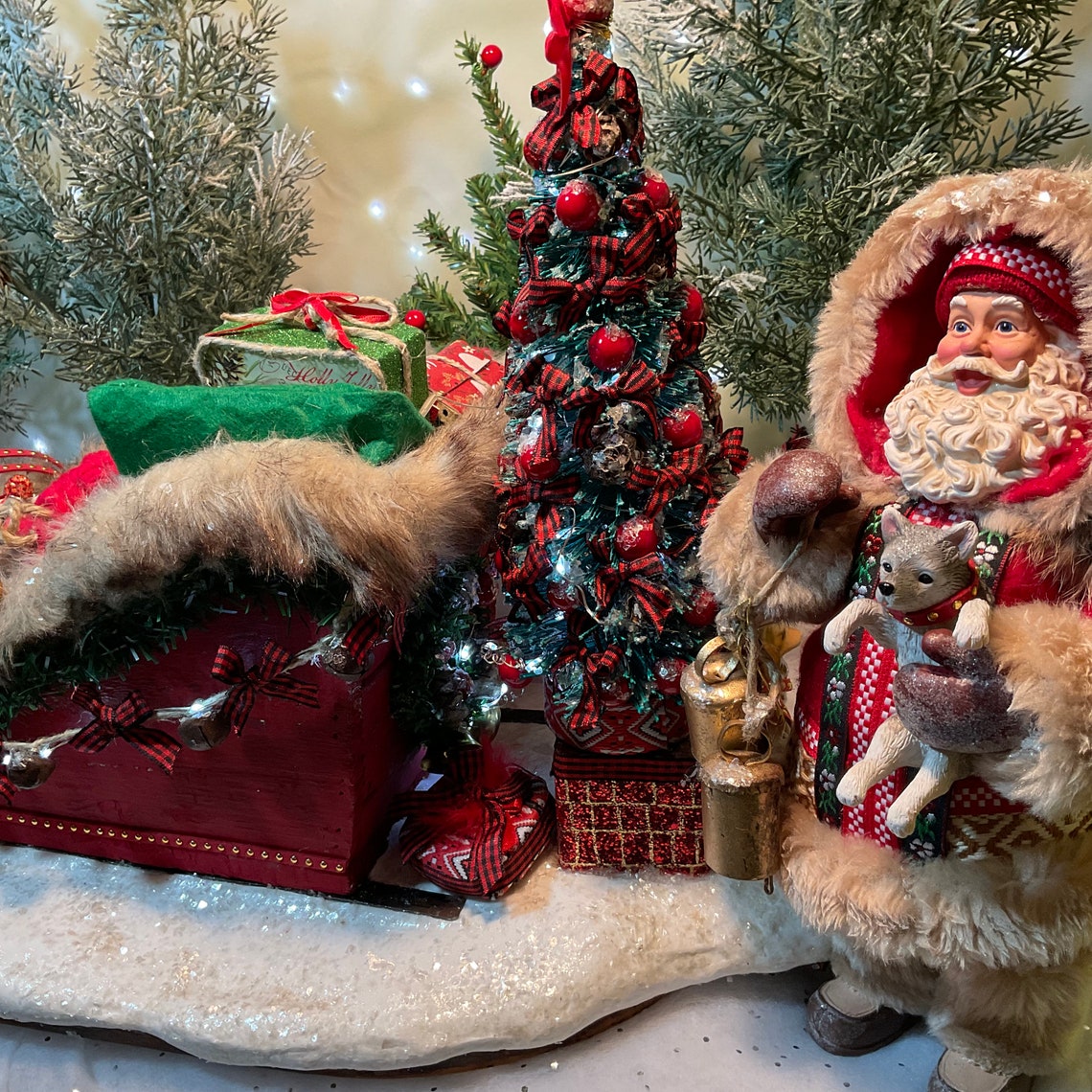 Pre-lit Christmas Diorama. Eskimo Santa & Wooden Sleigh Pulled - Etsy