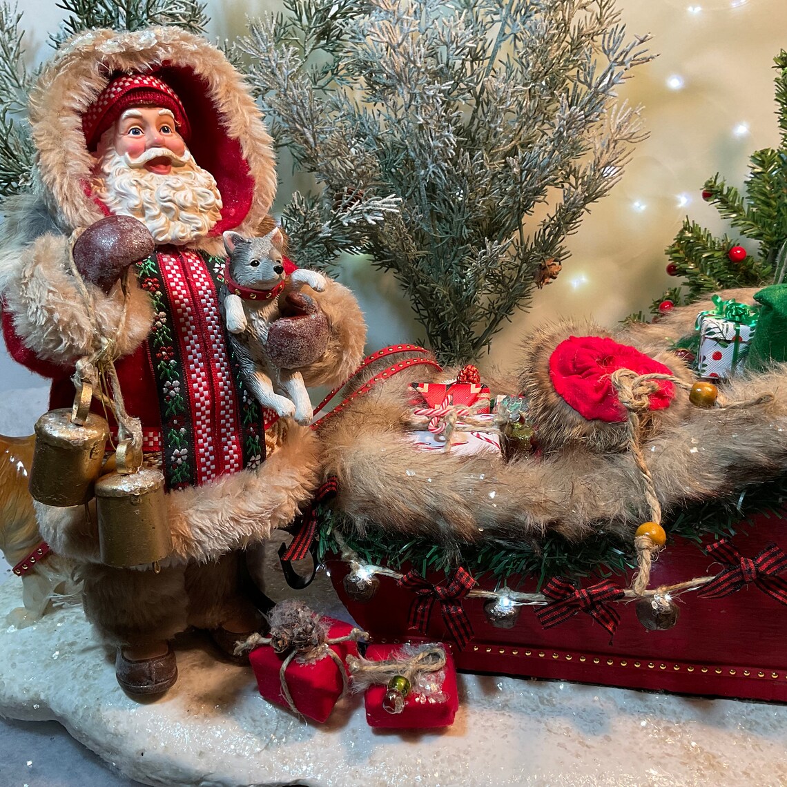 Pre-lit Christmas Diorama. Eskimo Santa & Wooden Sleigh Pulled - Etsy