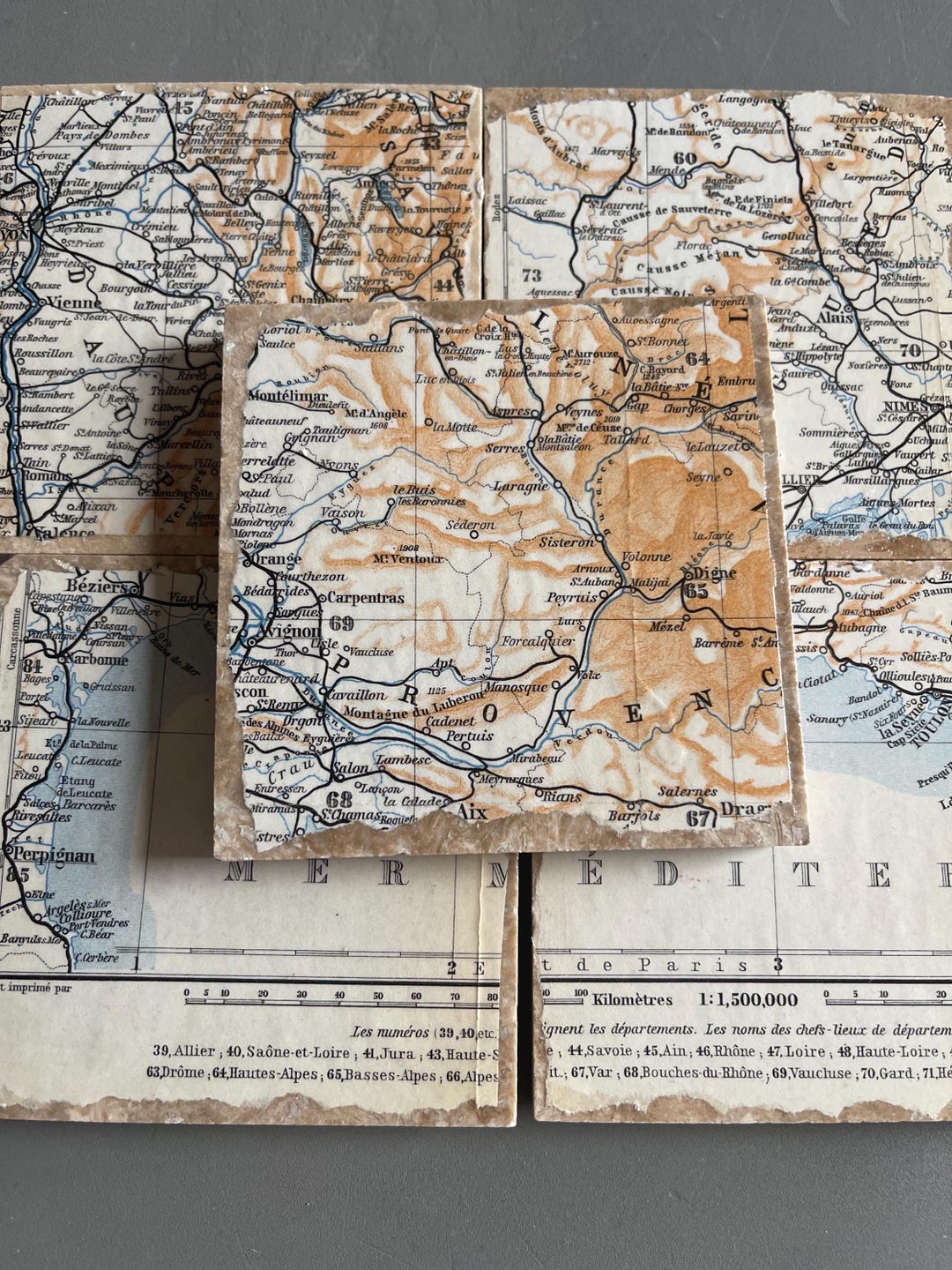 Vintage French Coasters, Stone Antique Map Decor, French Vacation ...