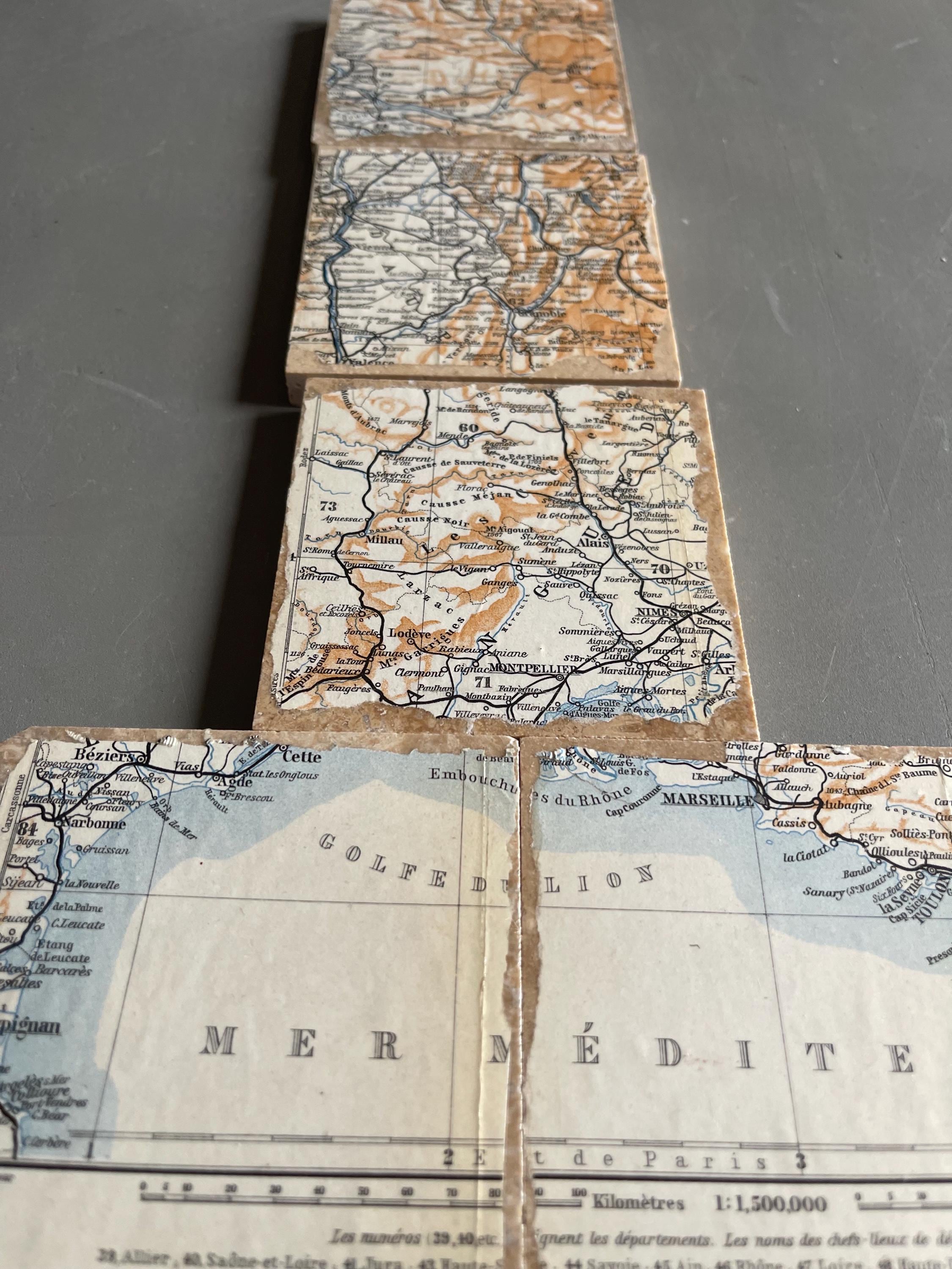 Vintage French Coasters, Stone Antique Map Decor, French Vacation ...