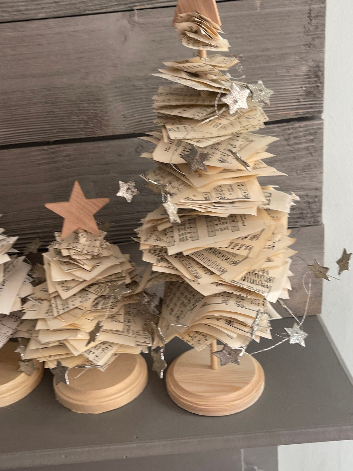 Minimalist Vintage Hymnal Trees, Natural Wooden Mantle Decor, Book ...