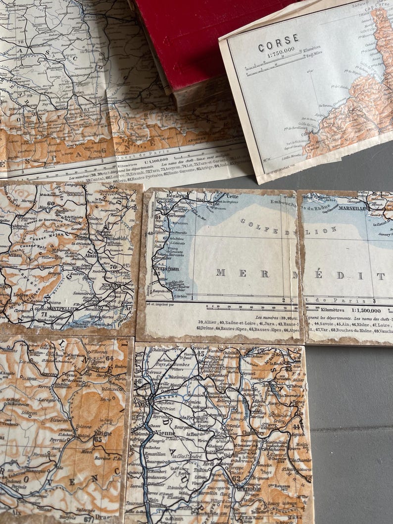 Vintage French Coasters, Stone Antique Map Decor, French Vacation ...