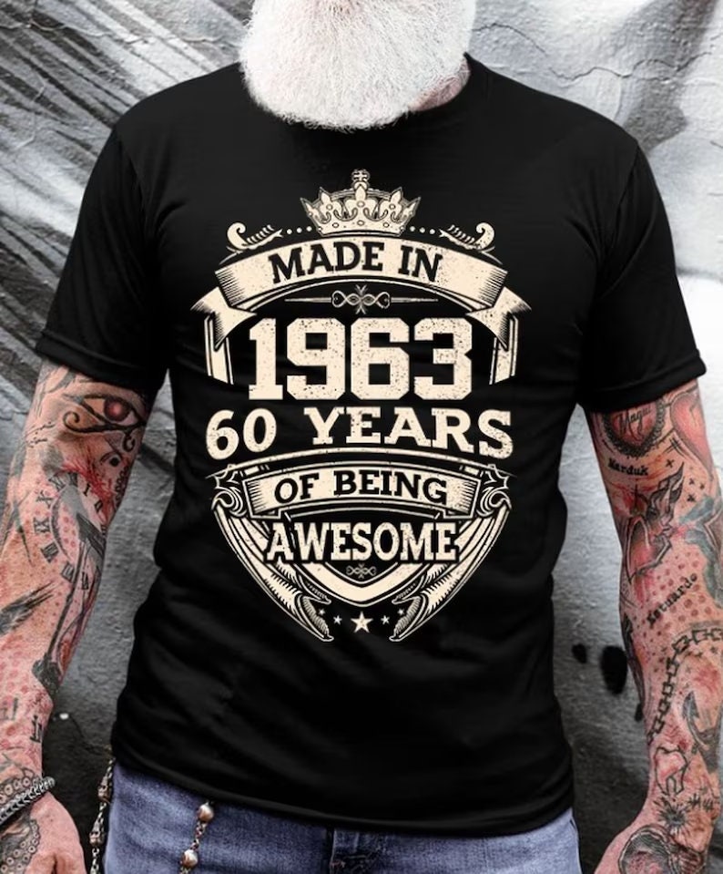 Vintage Made in 1963 60 Years of Being Awesome Birthday Png Mens, Men Born in 1963 Png, 60th ...