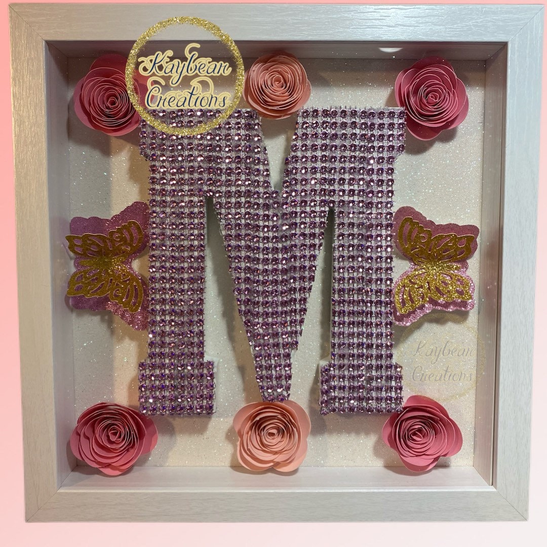 Initial Flower and Butterfly Shadow Box /custom Shadow Box - Etsy
