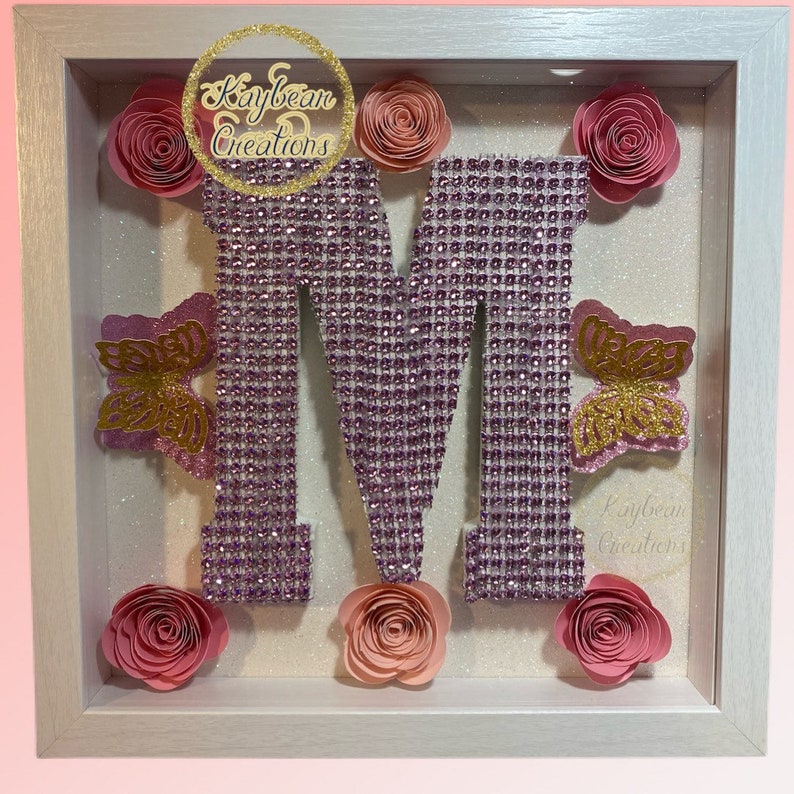 Initial Flower and Butterfly Shadow Box /custom Shadow Box - Etsy