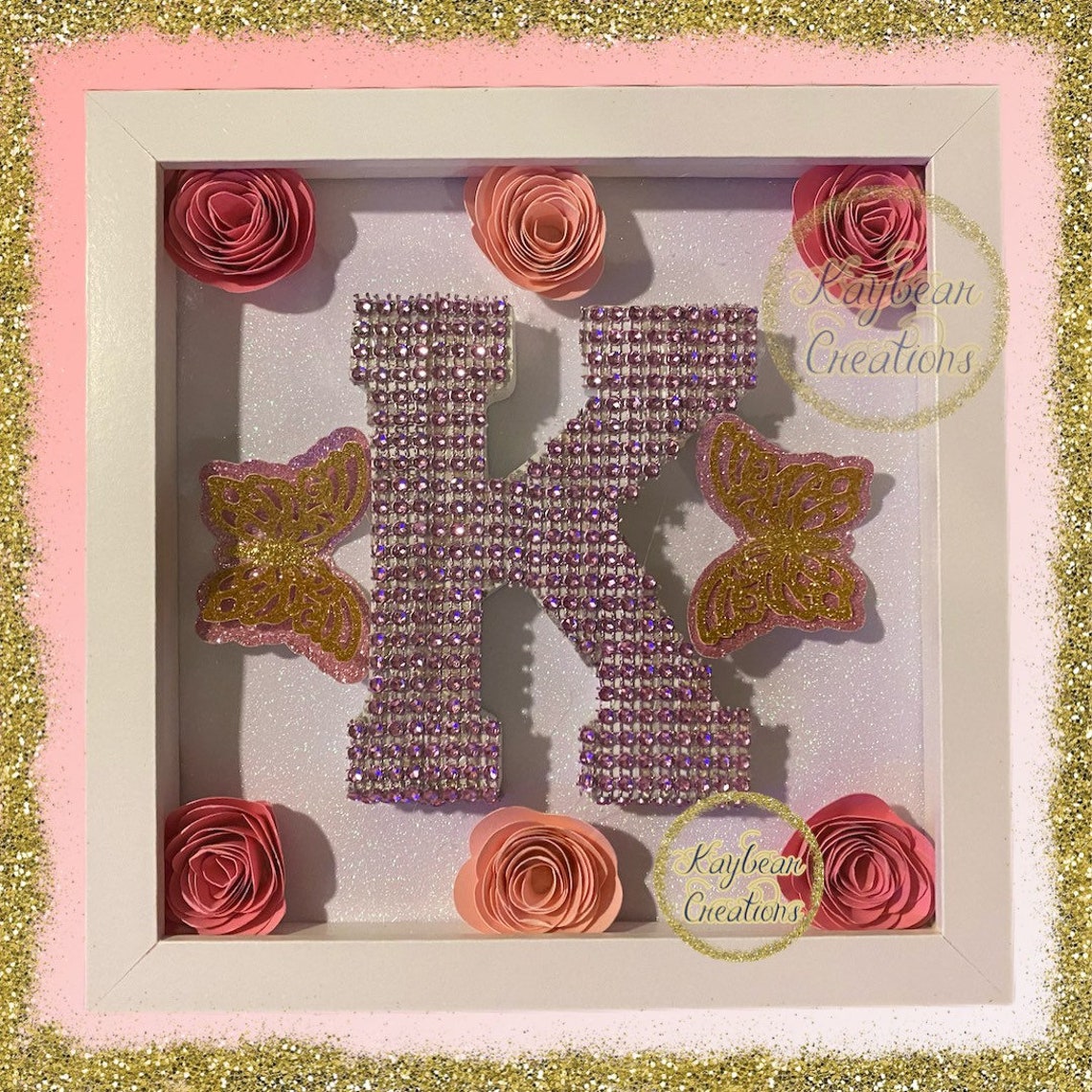 Initial Flower and Butterfly Shadow Box /custom Shadow Box - Etsy