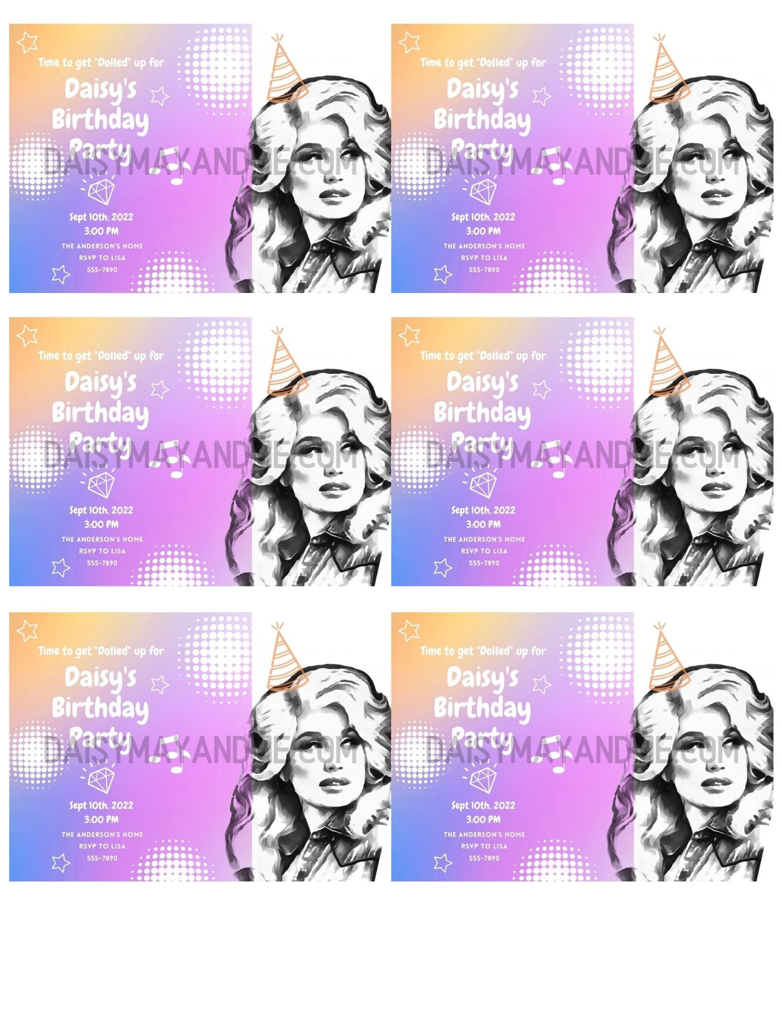 Personalized Dolly Parton Birthday Invite Download, Printable Dolly ...