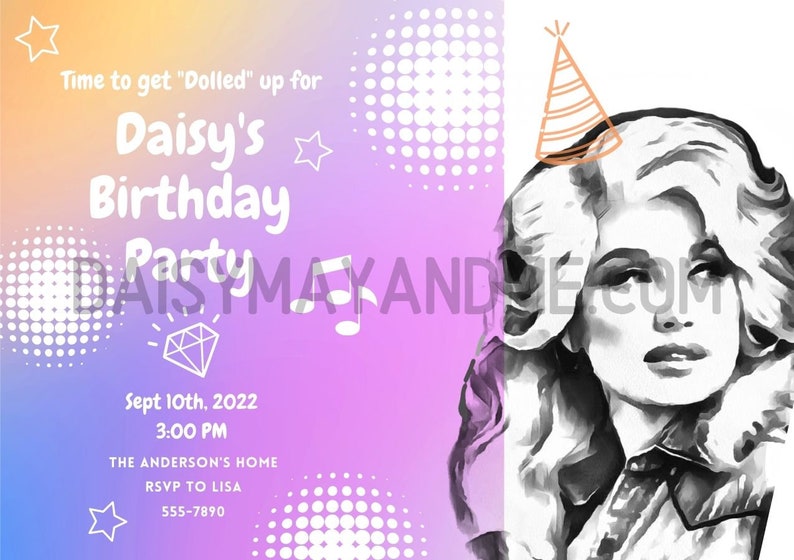 Personalized Dolly Parton Birthday Invite Download, Printable Dolly ...