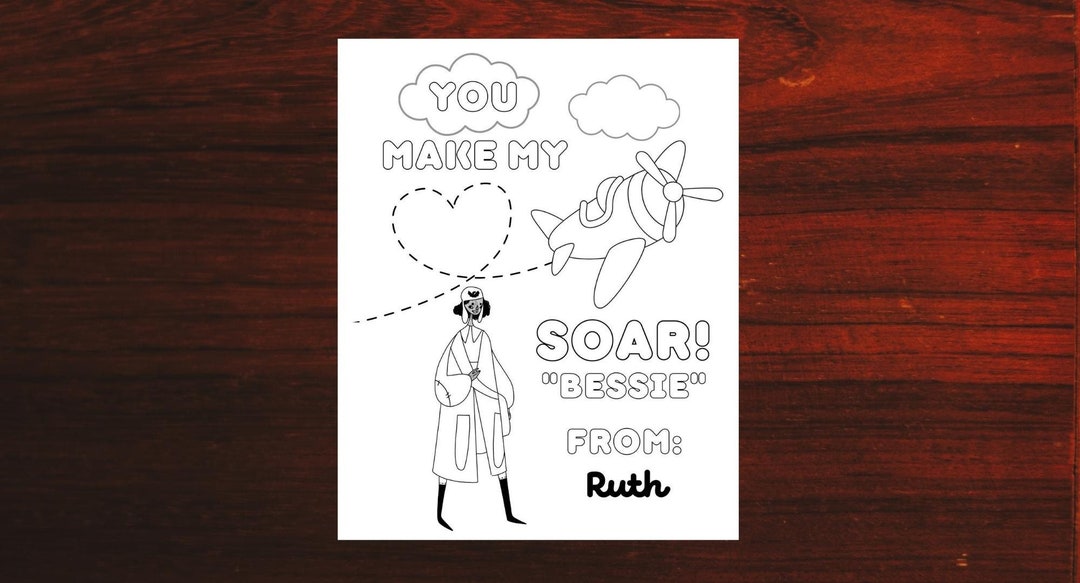 Personalized Bessie Coleman Valentine Card, Printable Female Pilot ...