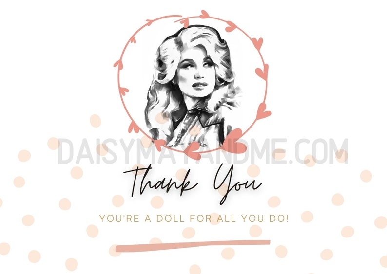 Dolly Parton Printable Thank You Cards Instant Download Dolly | Etsy