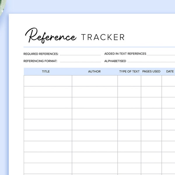 Reference List, Reference Planner Printable, Citation Tracker ...