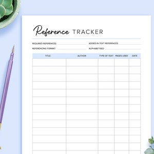 Reference List, Reference Planner Printable, Citation Tracker ...