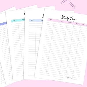 Study Planner Refill, Planner Insert, Study Log A5 and A4 Printables, 5 ...