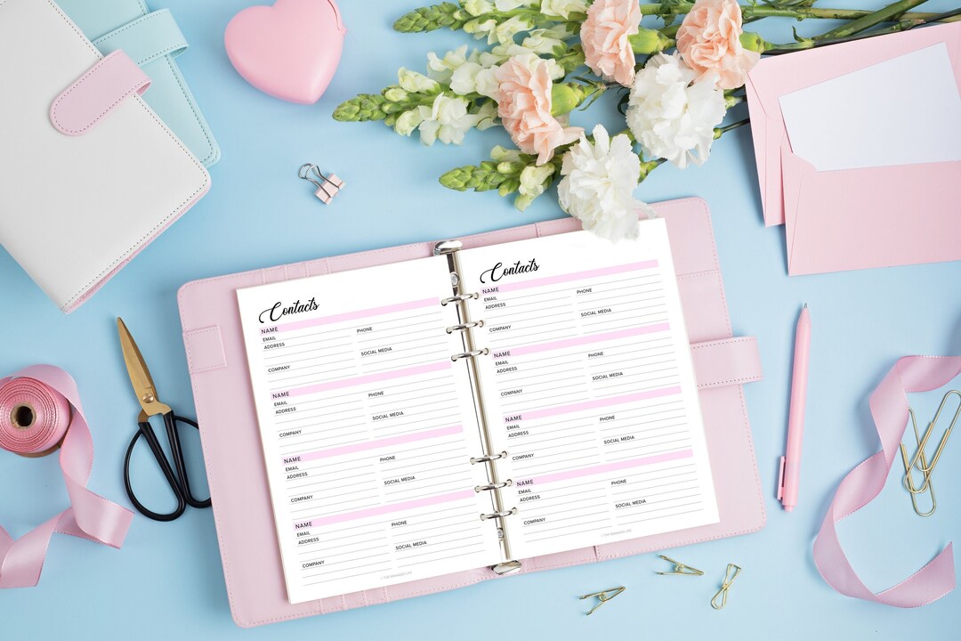 Contacts Page for A5 Planner, Includes 5 Coloured Contact Planner Pages ...