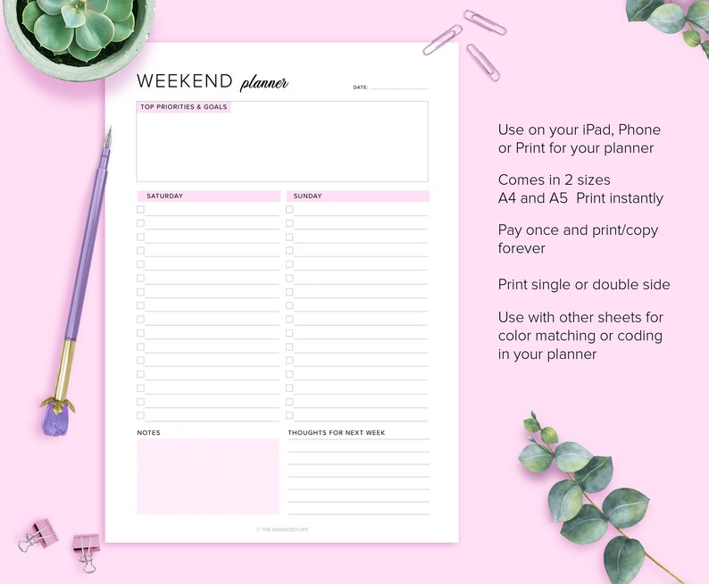 Planner Insert, Weekend Planner Inserts A5 and A4 Printables, 5 ...